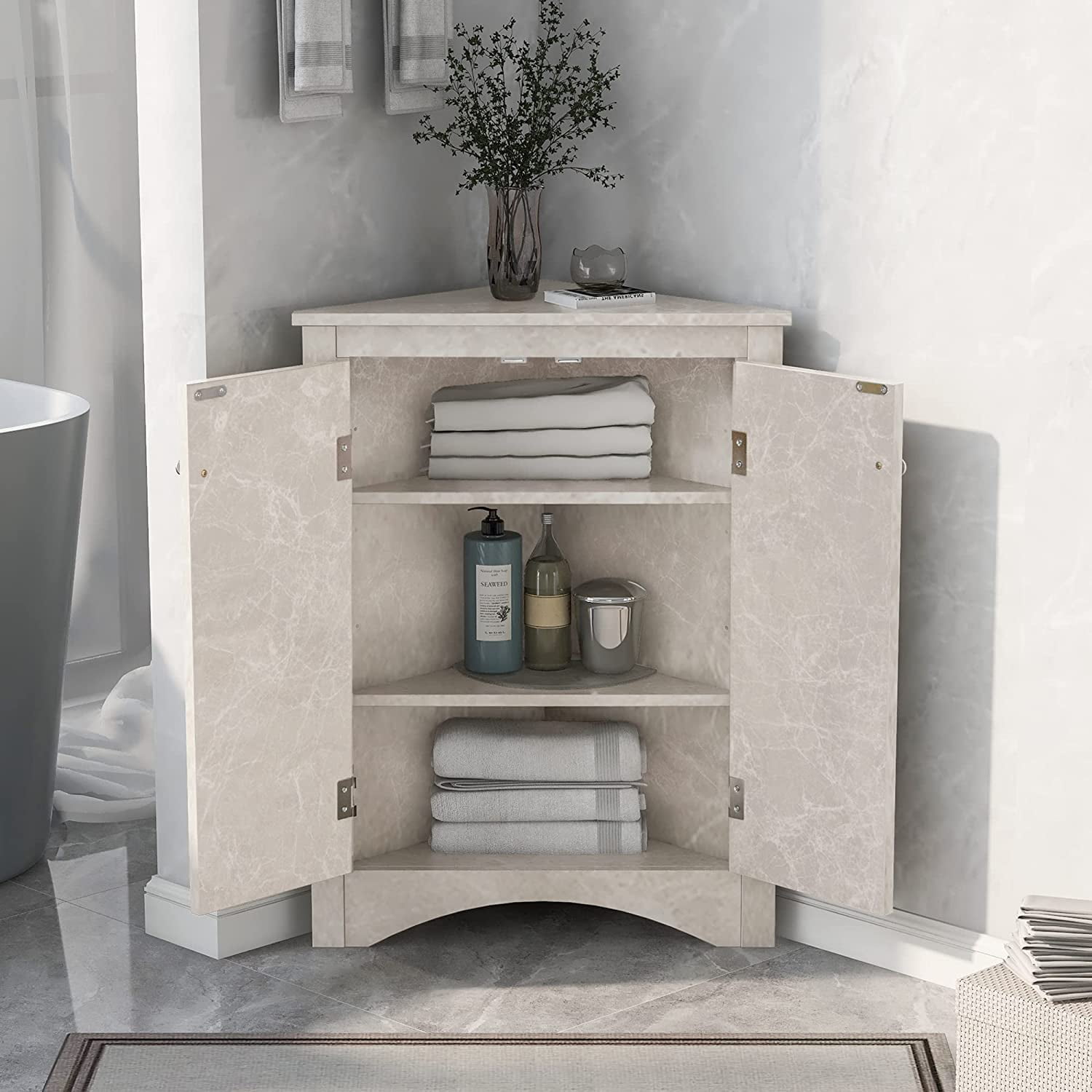 AngLink Triangle Bathroom Storage Cabinet with Adjustable Shelves ...