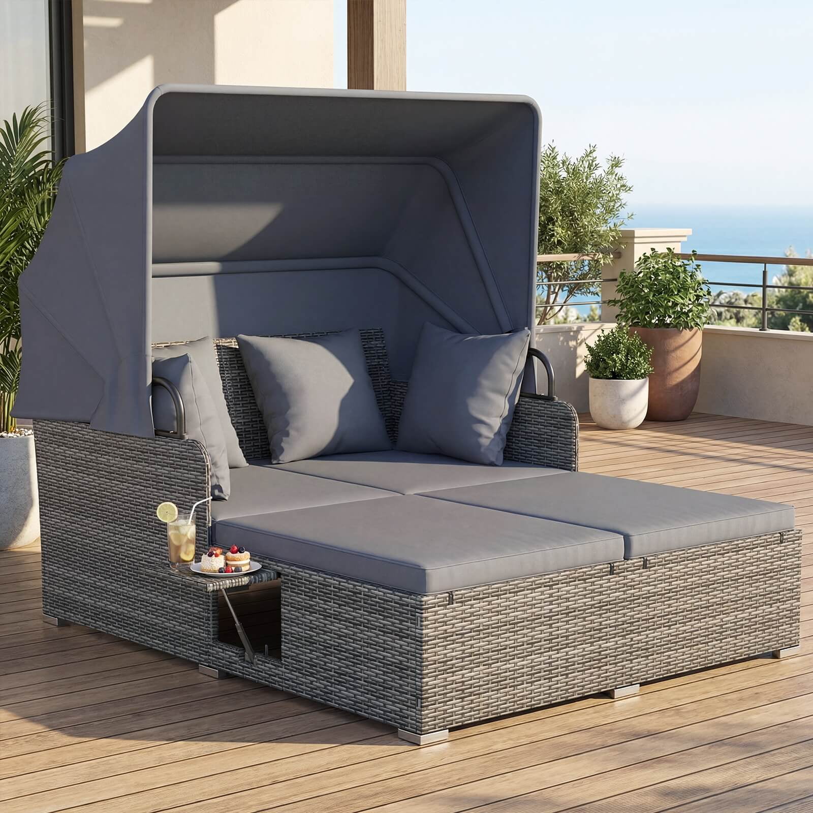 Click here for Costway Patio Rattan Daybed Lounge Retractable Top... prices