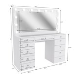Ibbie Pro Modern Lighted Vanity Table, White 11 Drawers USB Port ...