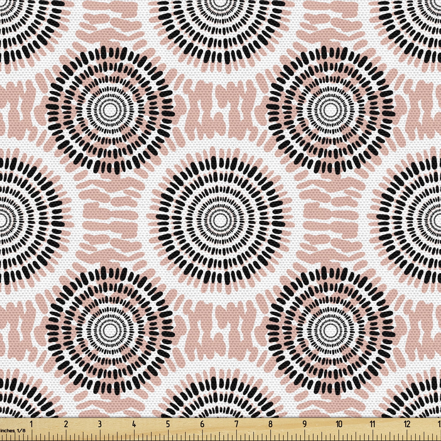 Peach Upholstery Fabric by the Yard, Symmetrical Circular Shapes ...