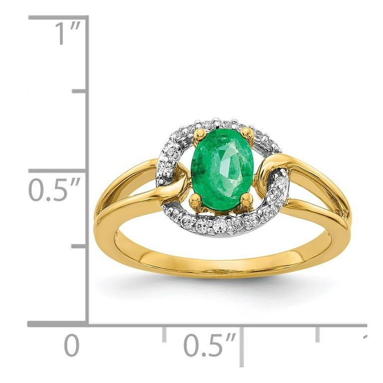 Primal Gold 14 Karat Yellow Gold Diamond and Oval Emerald Ring