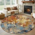 Burnt Orange Blue Round Rug 7ft Washable Circle Rugs Non Slip Oil ...
