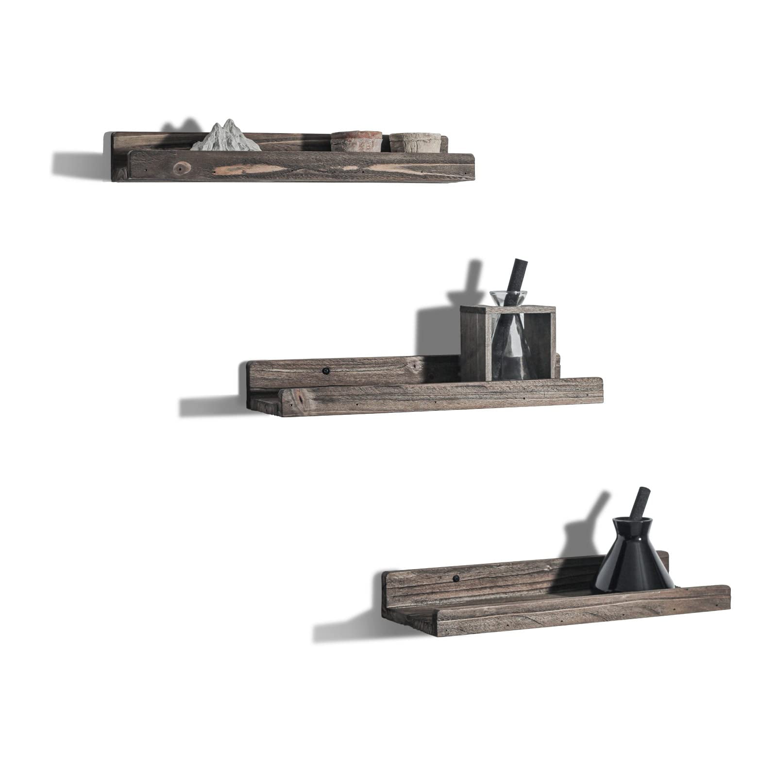 Set of 3 Rustic Natural Wood 15.5Inch Floating Shelves Shelf Shelves ...