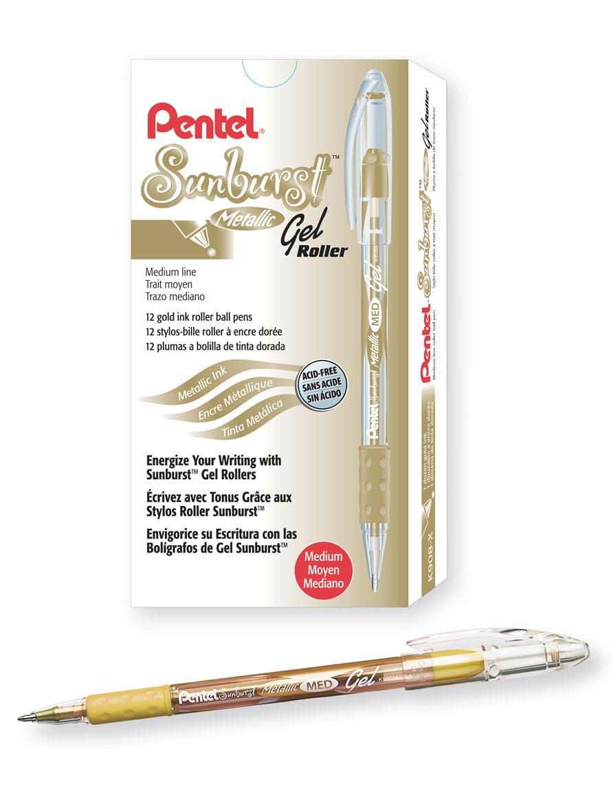 Pentel Sunburst Metallic Gel Pen, Medium Tip, Gold/Transparent Barrel ...