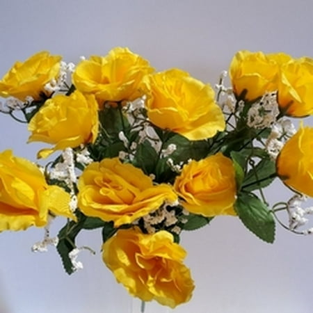 14 Bright Yellow Open Rose Bush Artificial Flowers - Walmart.ca