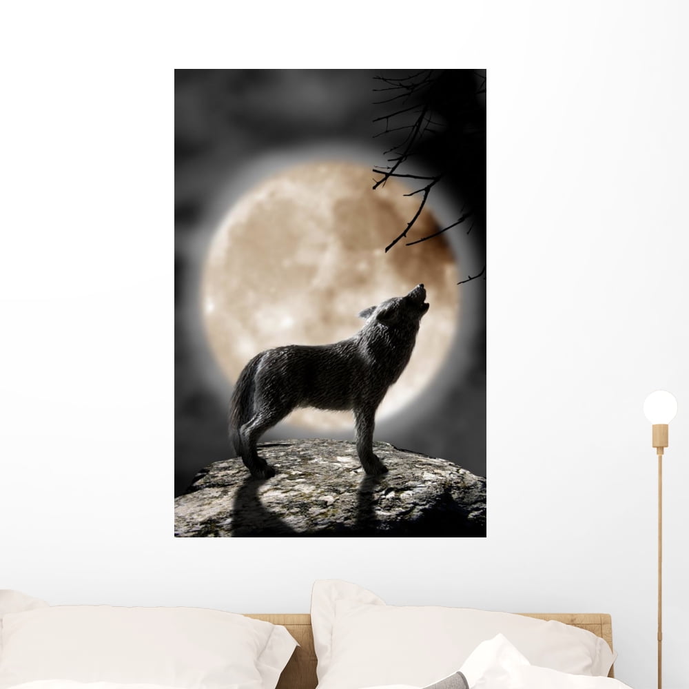 Wolf Howling Moon Wall Mural by Wallmonkeys Peel and Stick Graphic (36 ...