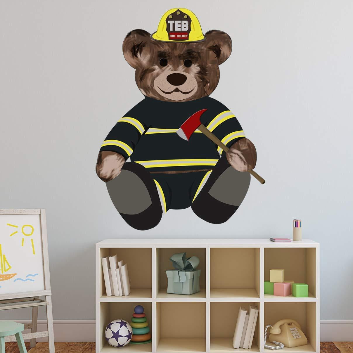 VWAQ Firefighter Teddy Bear Wall Decal - Fireman Bedroom Sticker Kids ...
