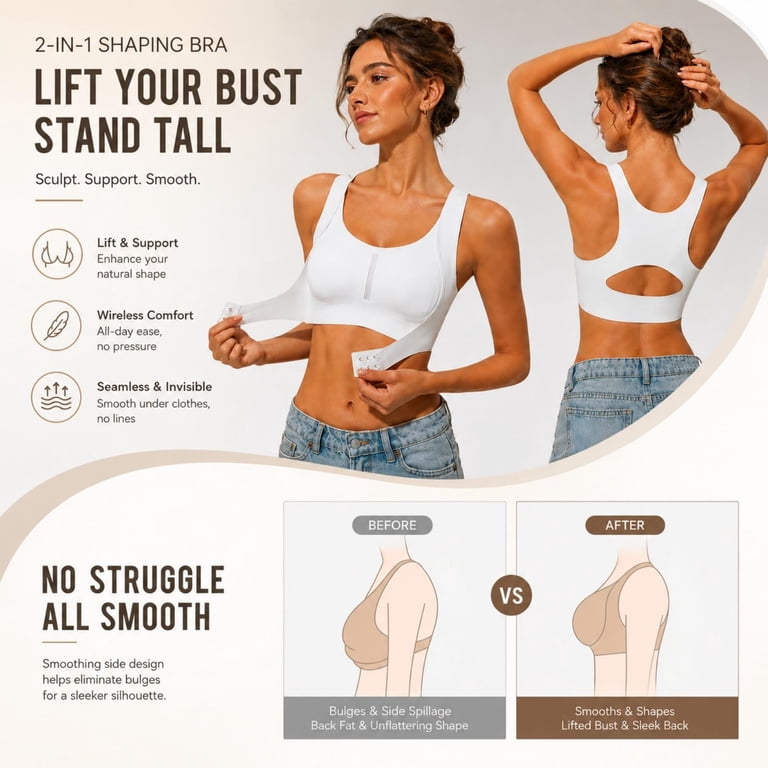 Breezora Breathable Corrector Bra for Women Front Closure Back Support ...