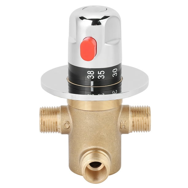 Water Temperature Control Valve, G1/2in 3 Way Brass Thermostatic Mixing ...