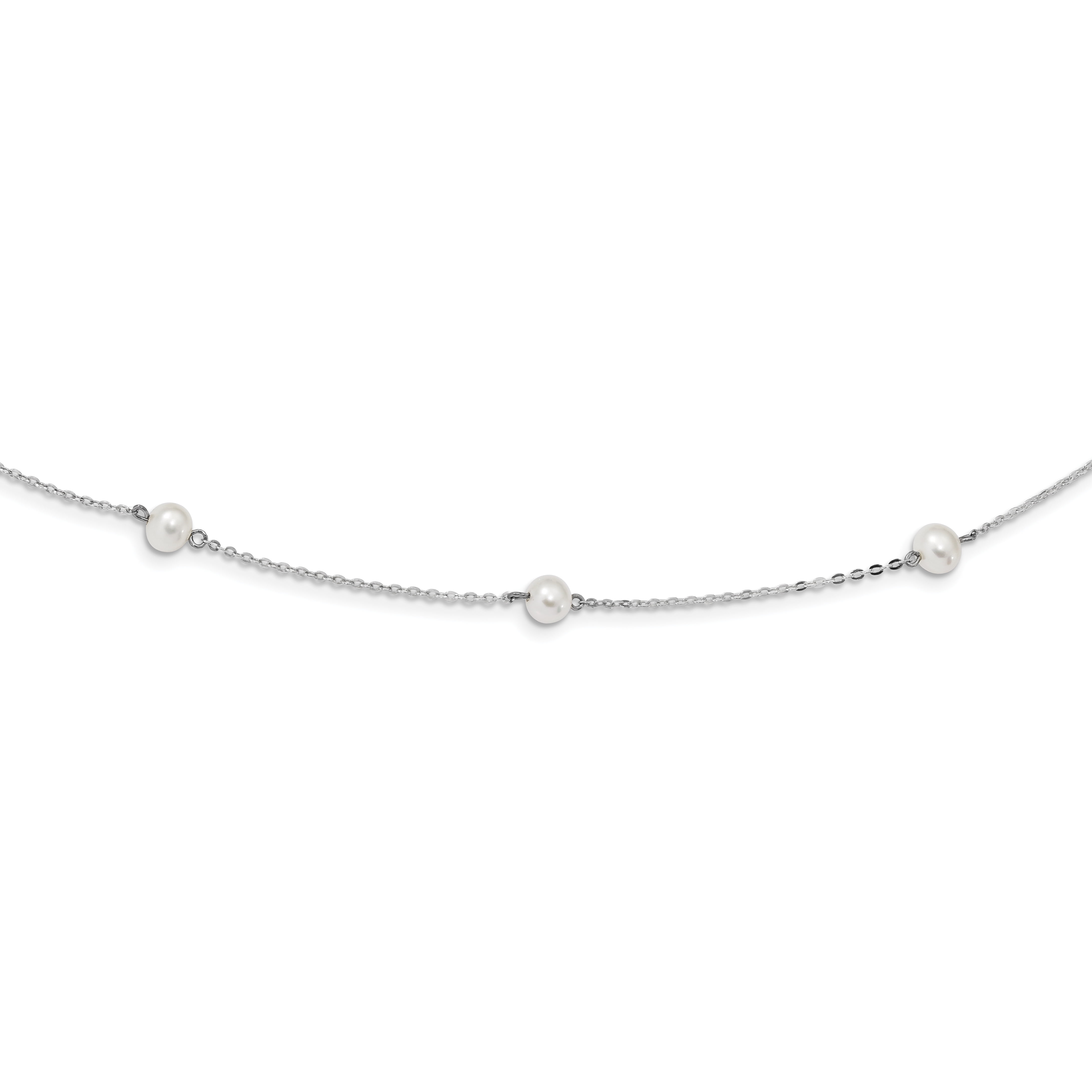 Sterling Silver Rh Plated Fresh Water Cultured Pearl Necklace