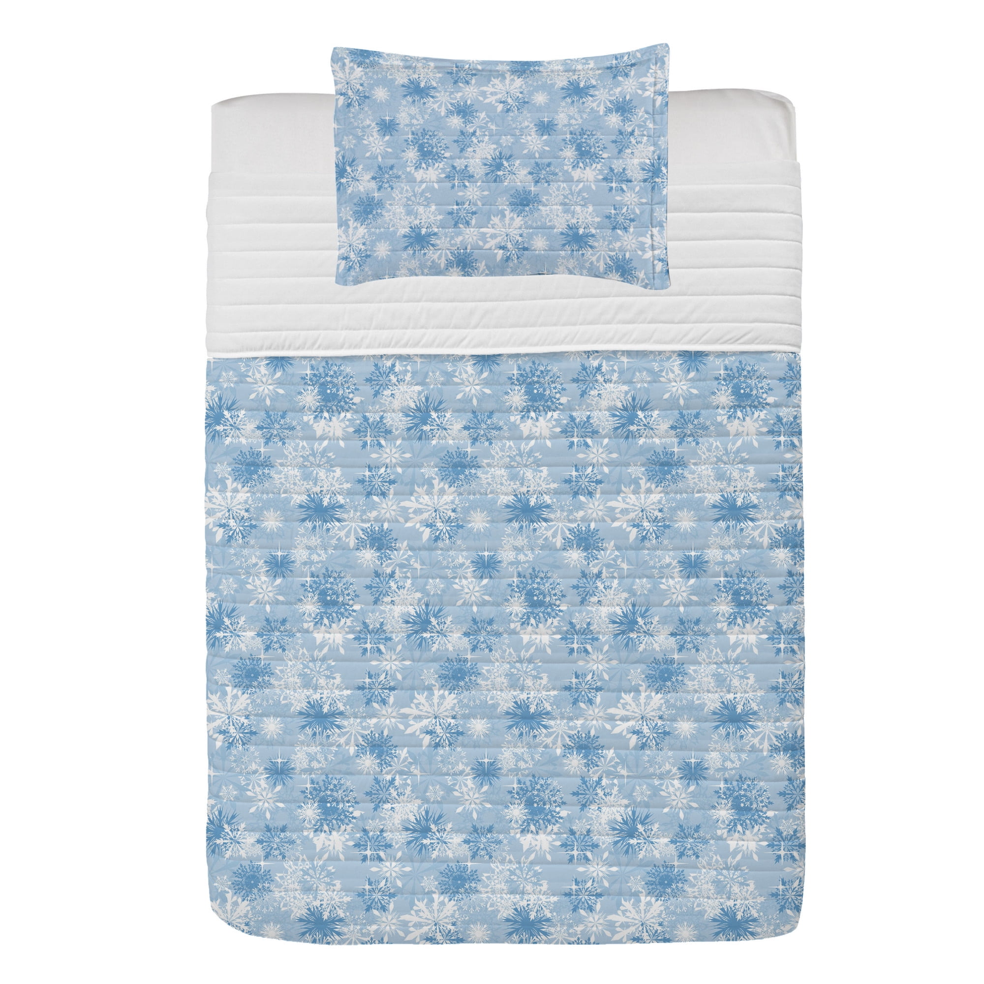 Snowflake Microfiber Bedspread Set, Winter Holiday Illustration ...