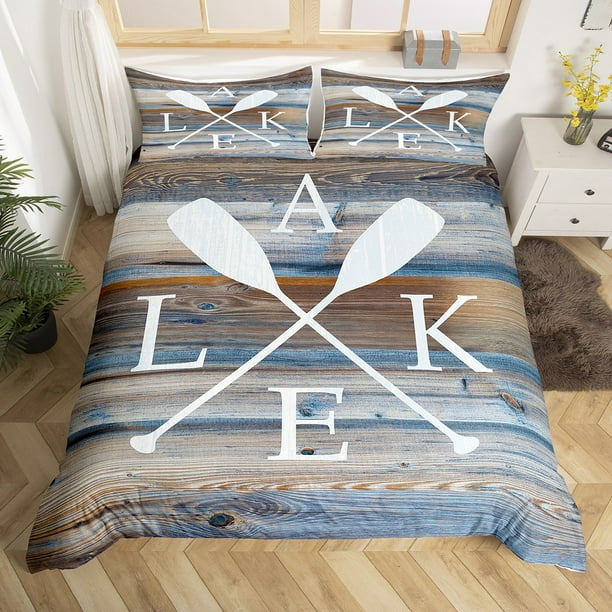 Lake Comforter Cover Lake Cabin Decor,Vintage Country Retro Watercolor ...