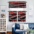 Abstract Art Kitchen Curtains Set for Windows, Red Black Gray Lines ...