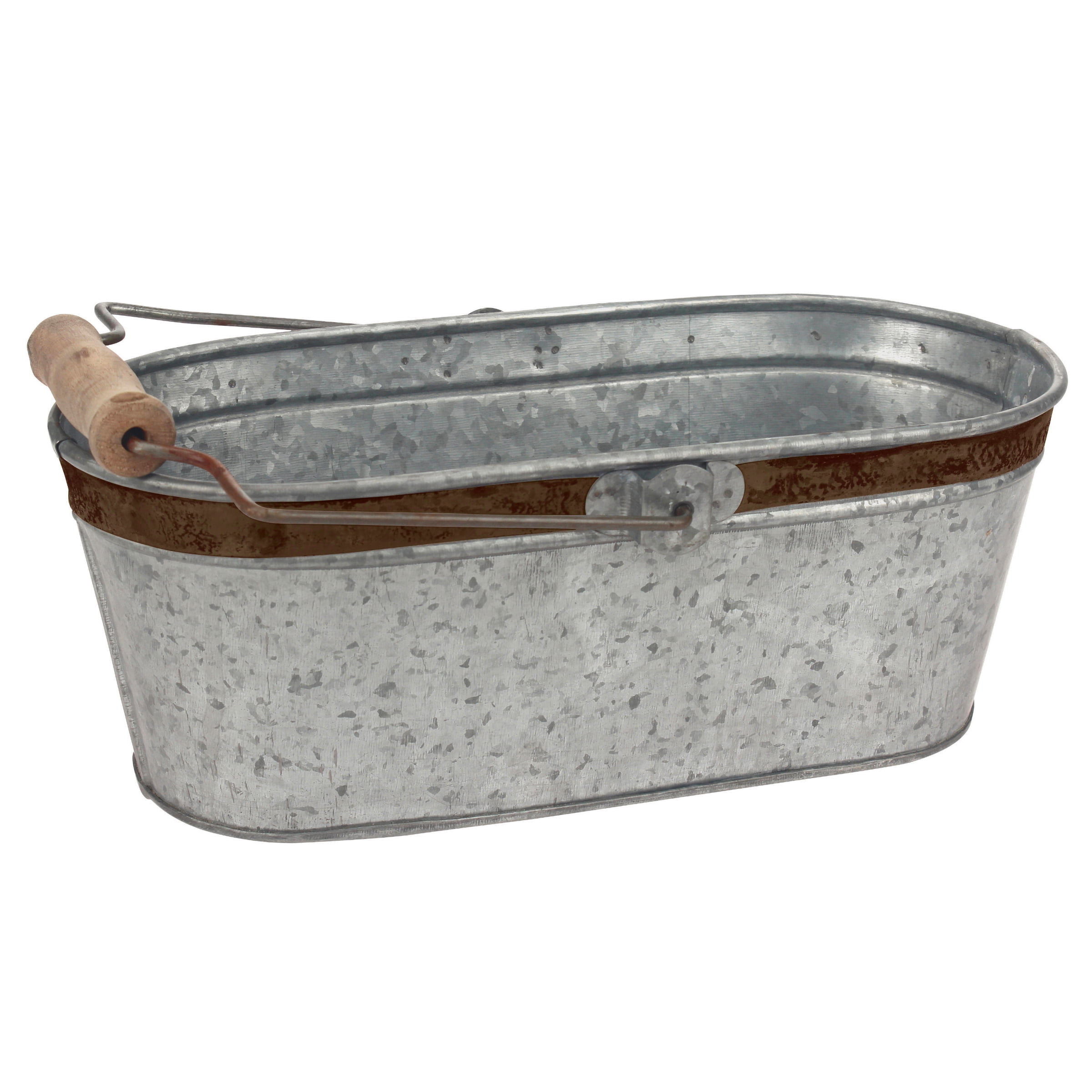 Stonebriar 12" x 7.2" Solid Galvanized Metal Decorative Oval Bucket ...