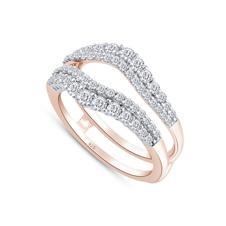 Rose Gold Wedding Wedding Band Double Enhancer 🪀 Cz Ring Enhancers And ...