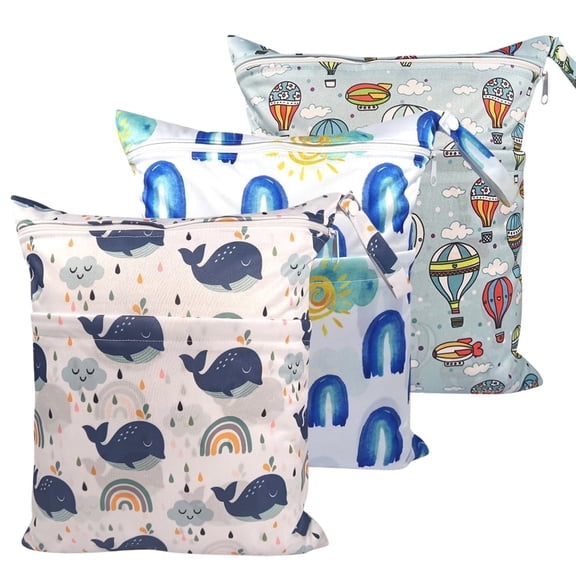 Kabuer 3 Pack Waterproof Reusable Wet Dry Bags for Kids, Baby Cloth ...