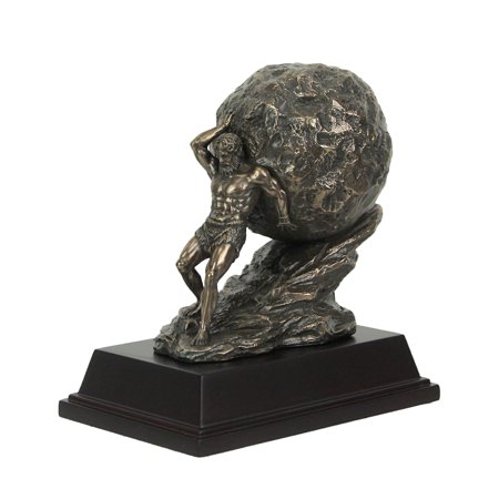 Bronze Finish Resin Sculpture Sisyphus & Boulder W/ Wood Plinth Greek ...