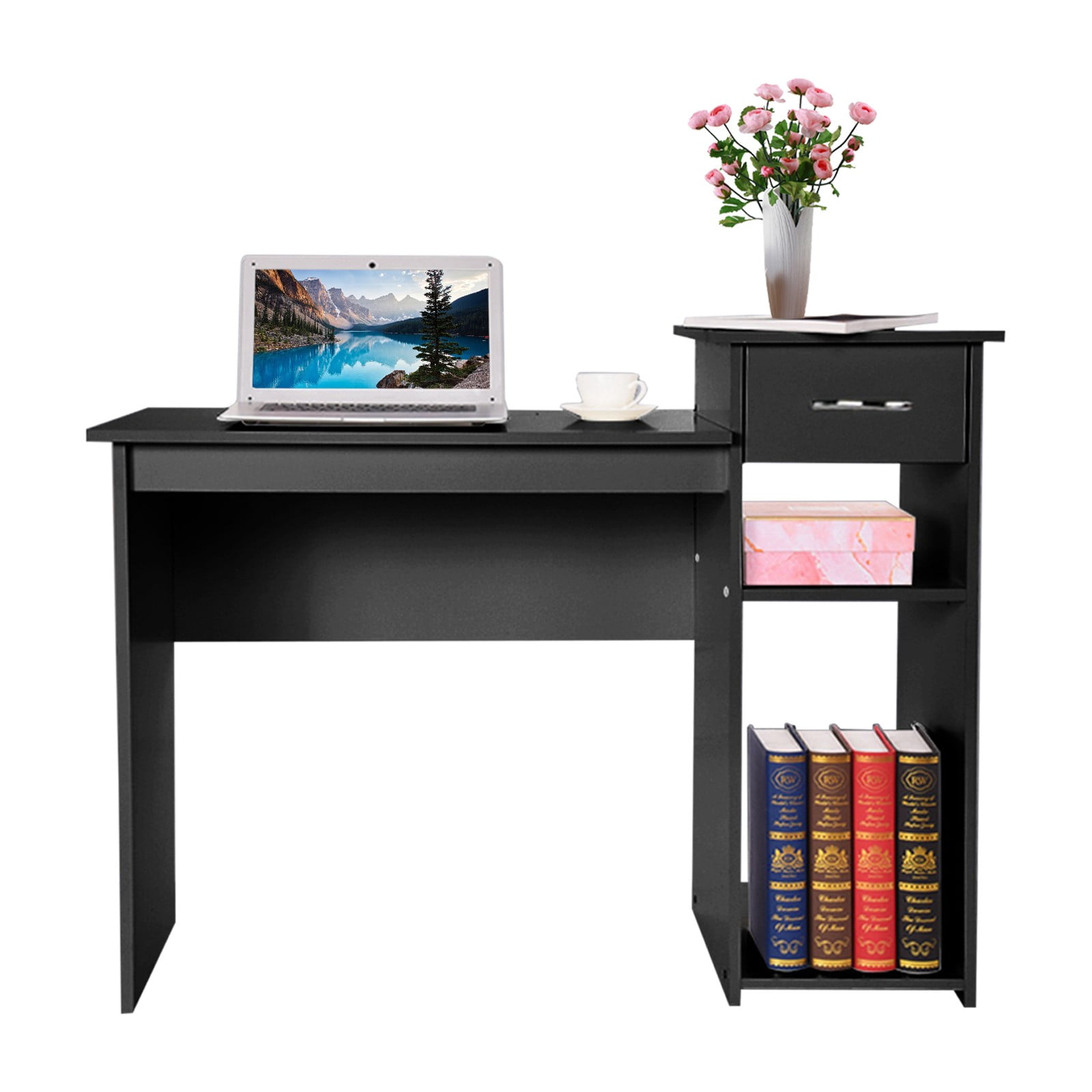 Buy Compact Computer Desk with Drawers and Shelves for Small Space ...