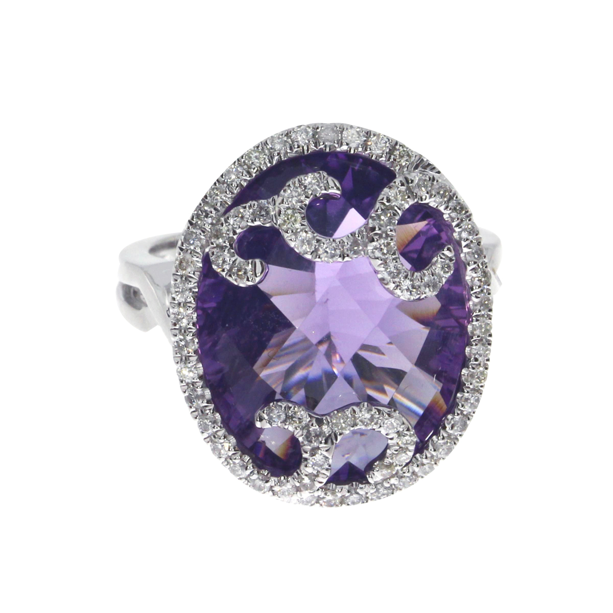 Direct-Jewelry - 14k White Gold Long Oval Amethyst and Diamond Ring ...