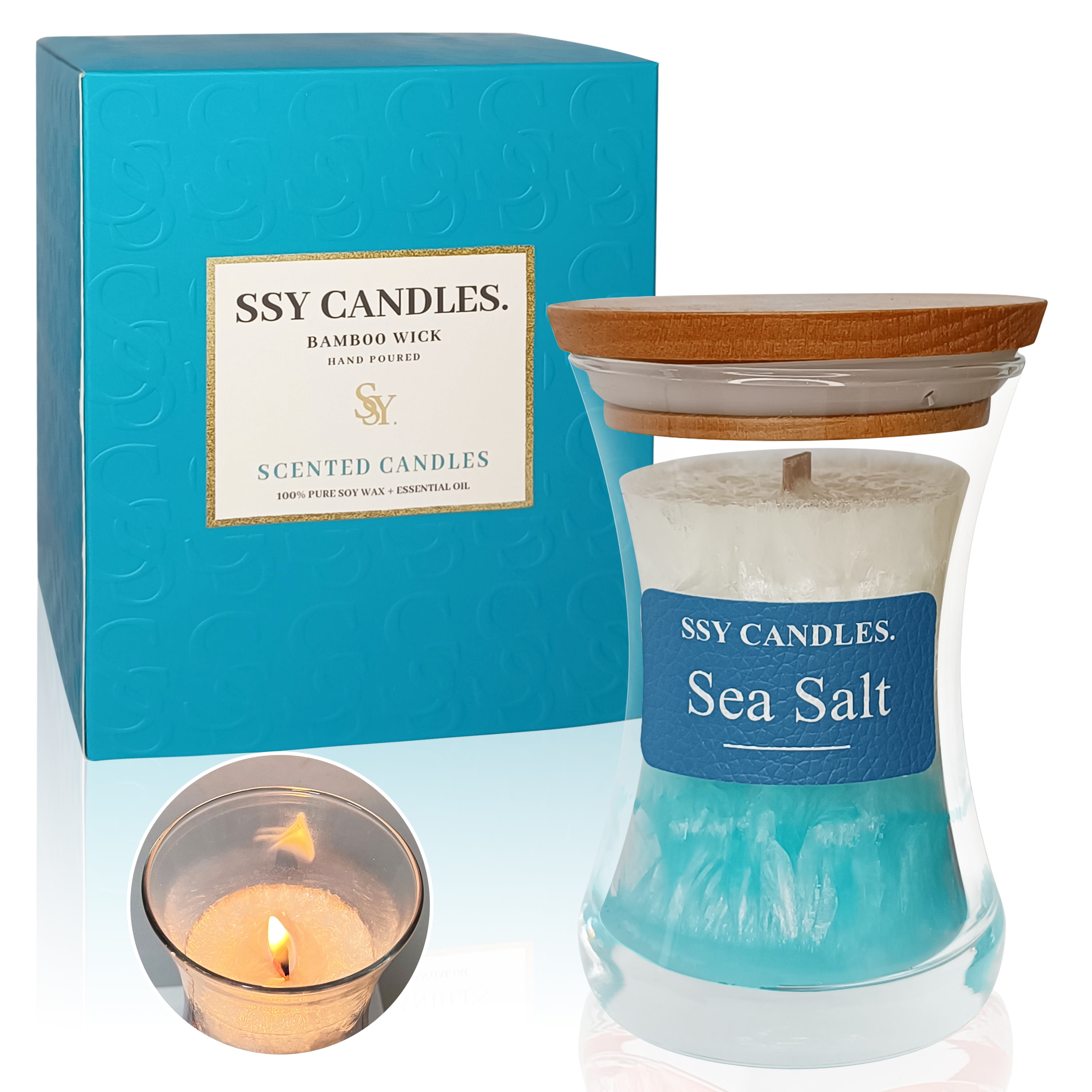 Sea Salt Scented Candles for Home-Jar candles 3.5 oz - Wooden Wick ...