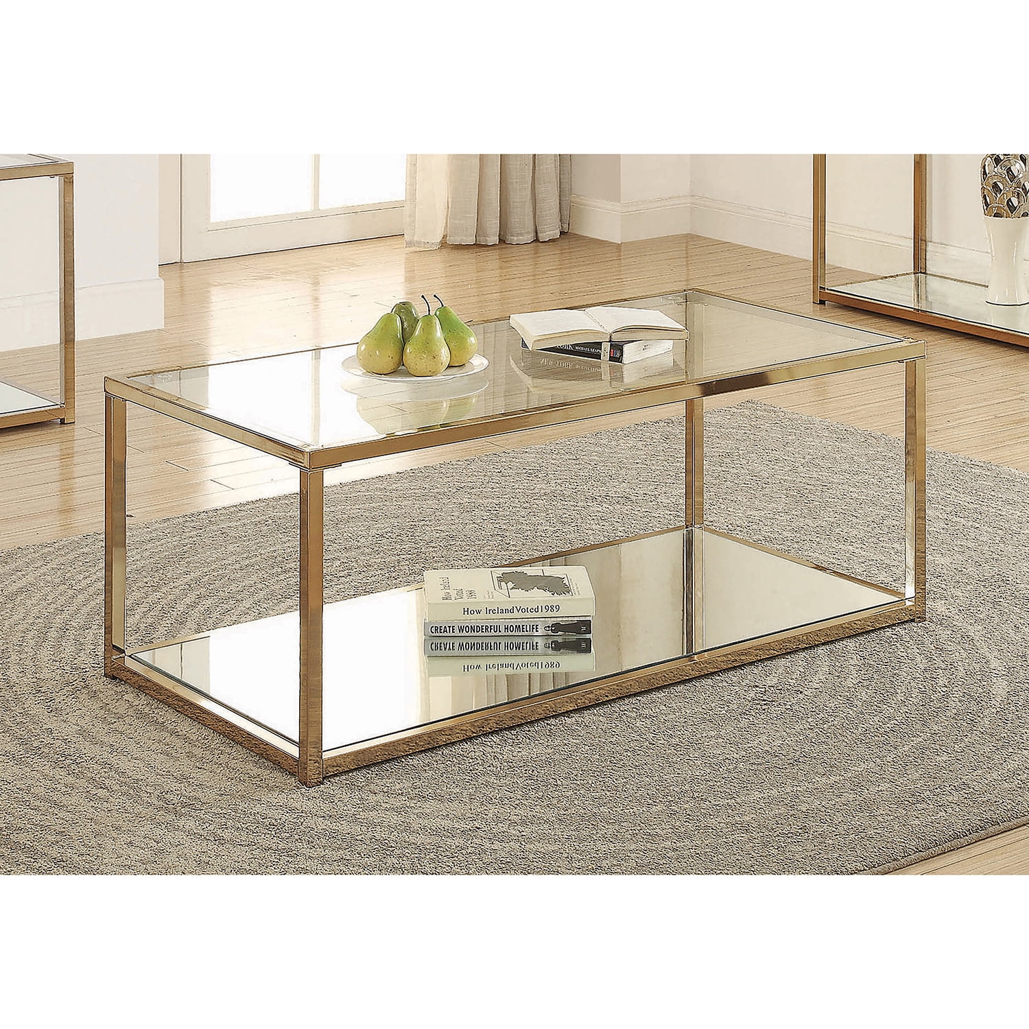 Coffee Table with Mirror Shelf Chocolate Chrome - Walmart.com