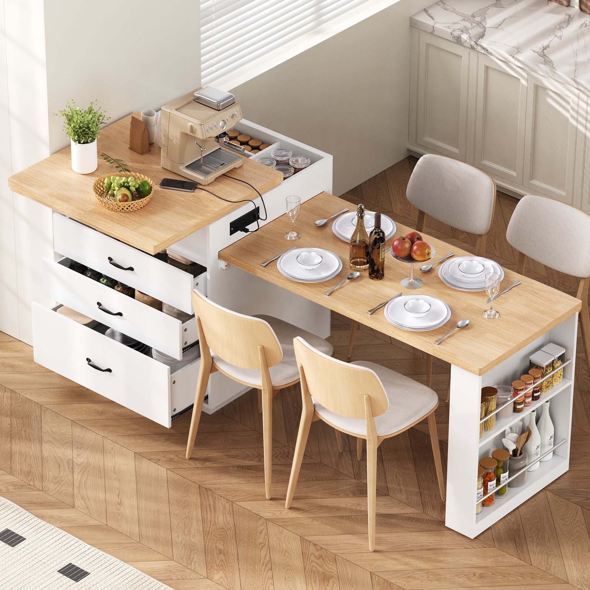 Noble House Horizon Kitchen Island on Casters,Extendable Dining Table ...