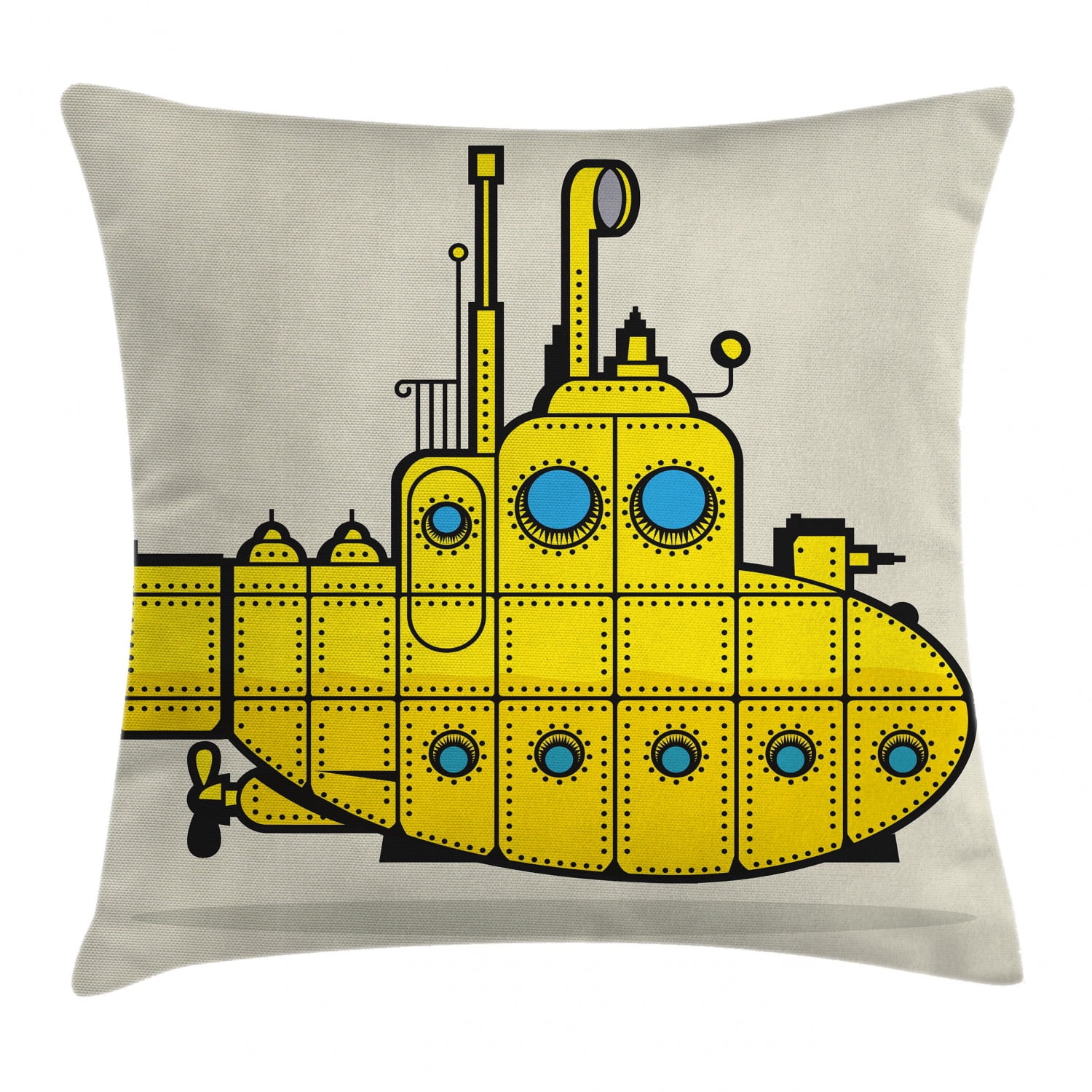 Yellow Submarine Throw Pillow Cushion Cover, Retro Grunge Artsy Marine ...