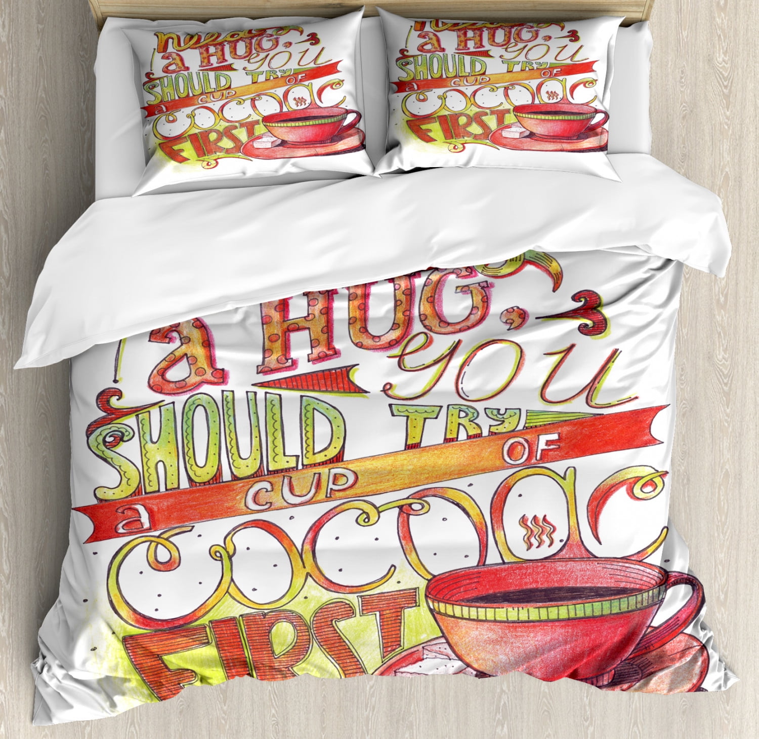 Hug Duvet Cover Set Queen Size, Retro Design Saying If You Want a Hug ...