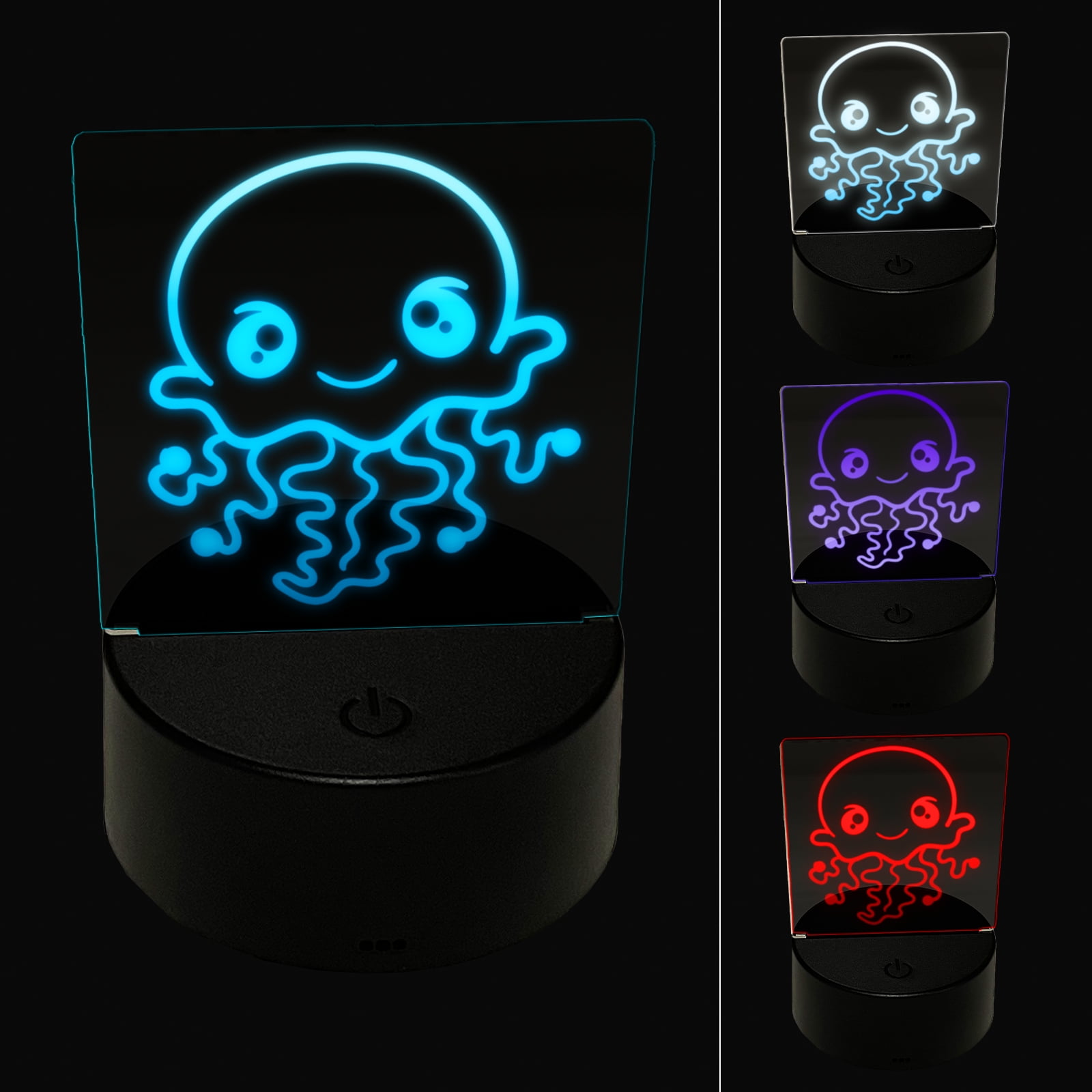 Kawaii Jellyfish LED Night Light Sign 3D Illusion Desk Nightstand Lamp ...
