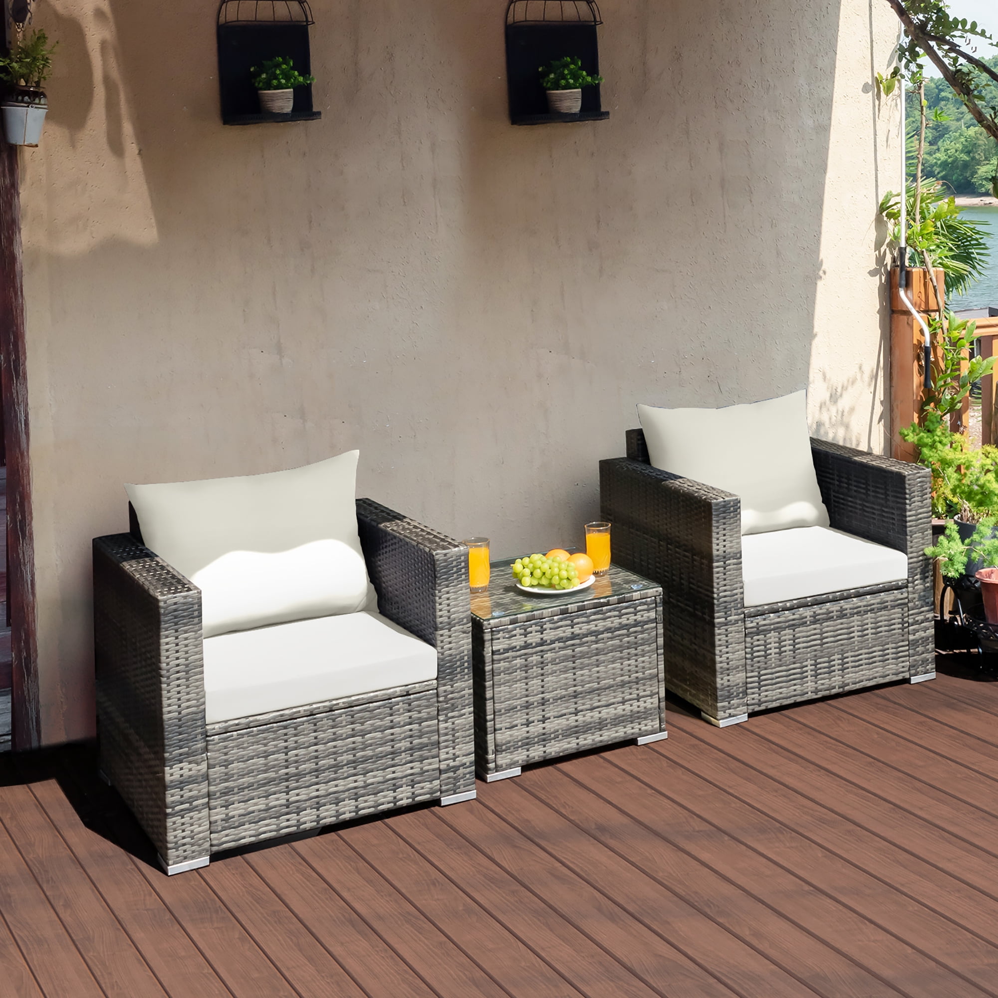 Click here for Costway 3 Pc Patio Rattan Furniture Bistro Set Cus... prices
