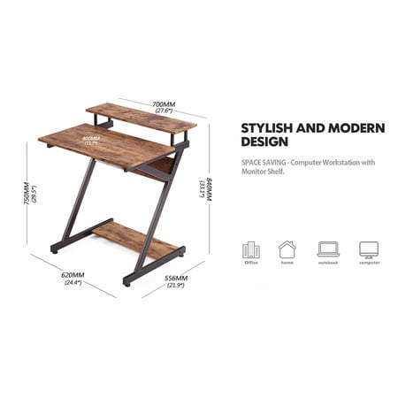 FITUEYES Computer Mobile Workstation Desk Table with Monitor Shelf ...