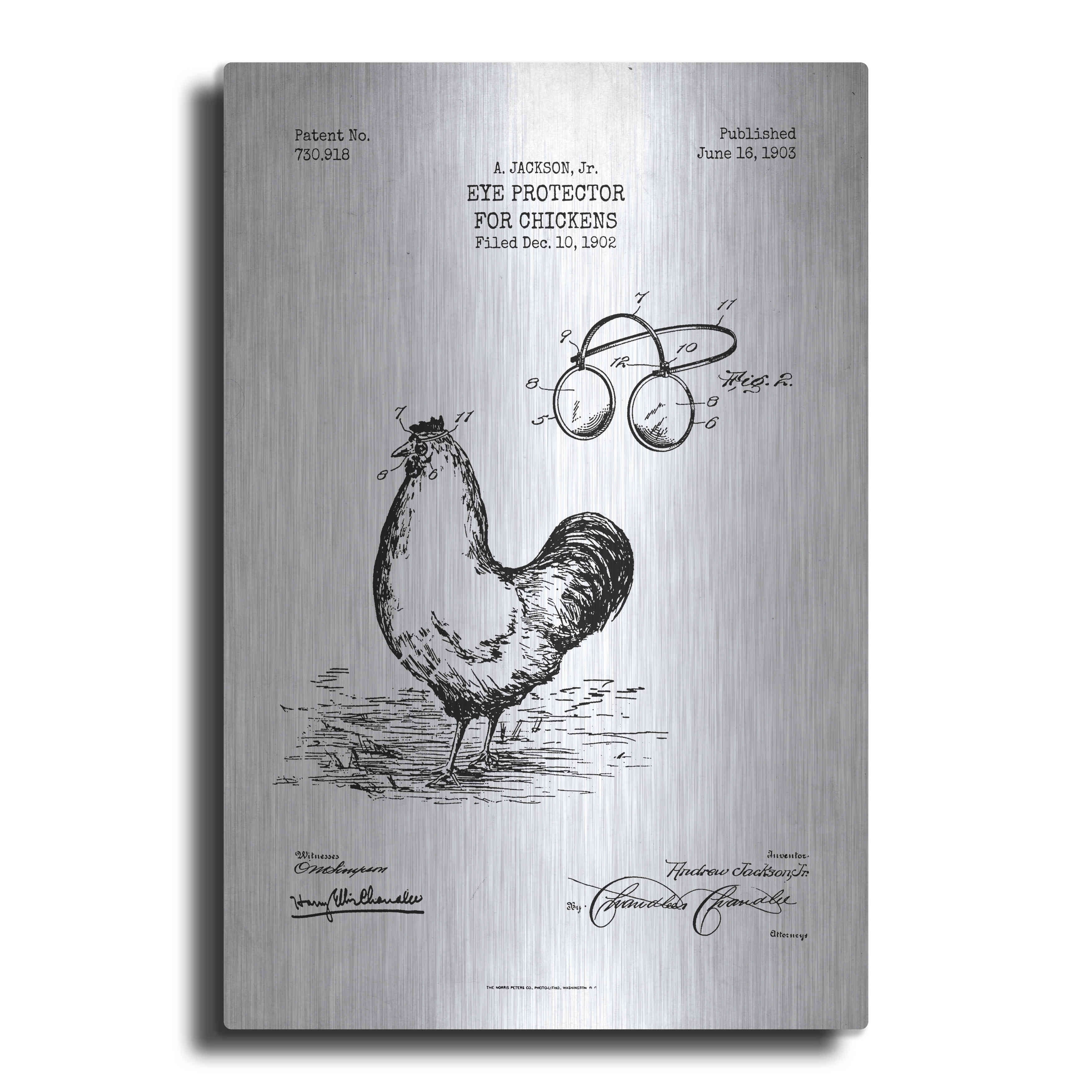 Luxe Metal Art 'Eye Protector for Chickens Blueprint Patent White ...