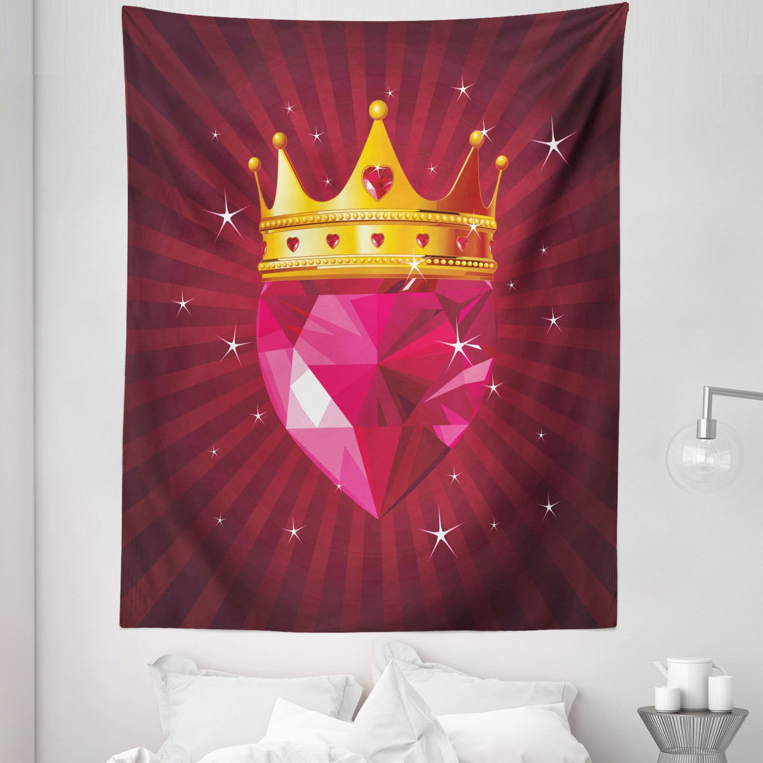 Diamond Tapestry, Crystal Love Heart Diamond Wearing Crown Cartoon ...