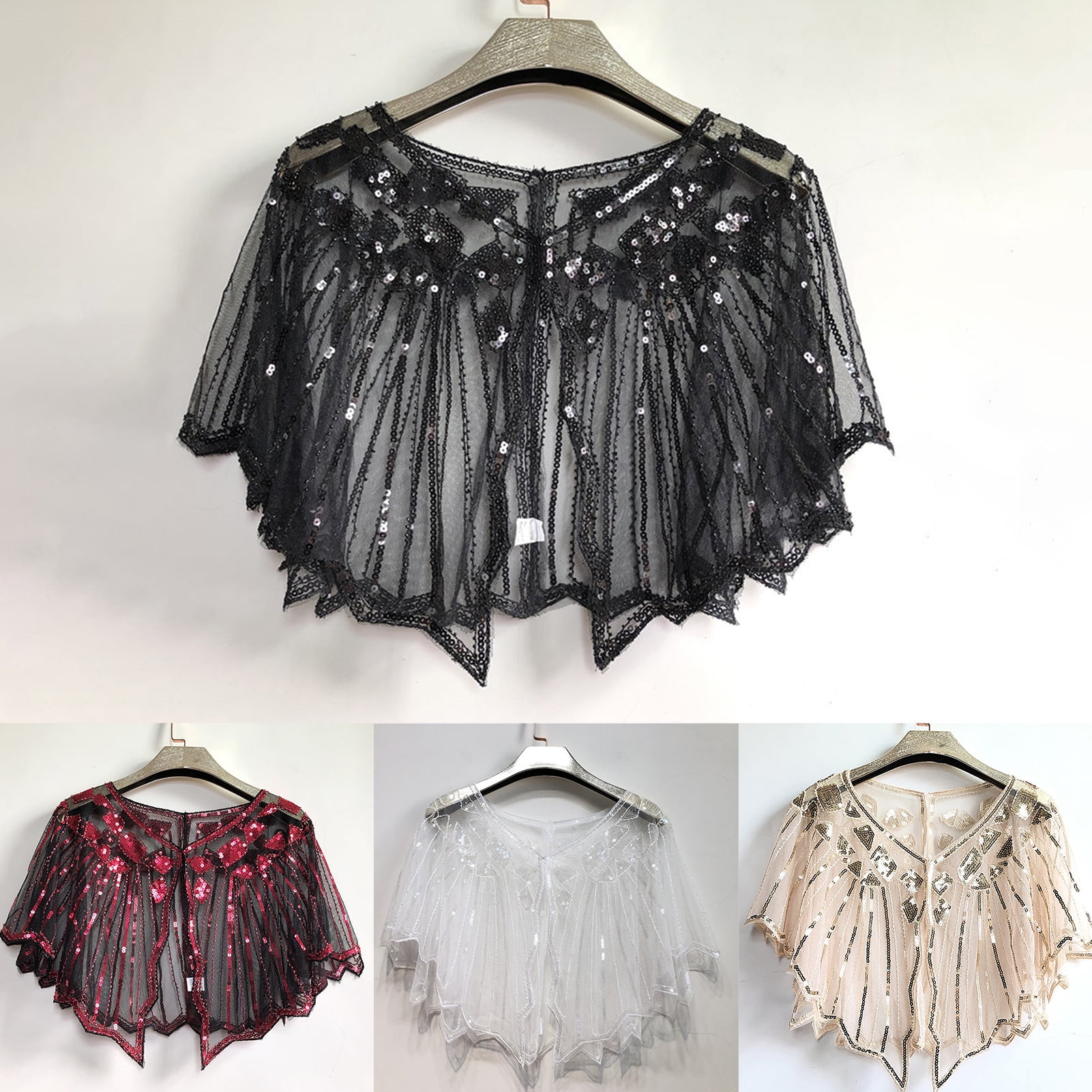 Waroomhouse Women Cape Crochet Lace All-match Mesh Summer Beaded Sequin ...