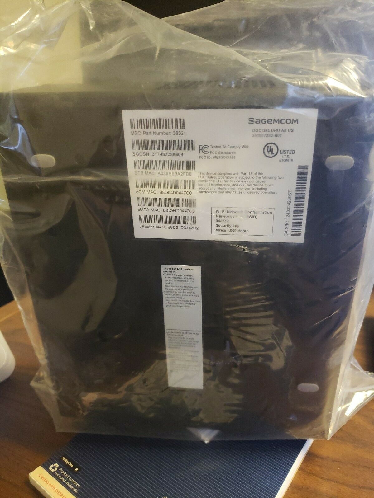 GENUINE NEW SAGEMCOM WI-FI ROUTER 36321, DGC1384 UHD ALT US, 253697282 ...