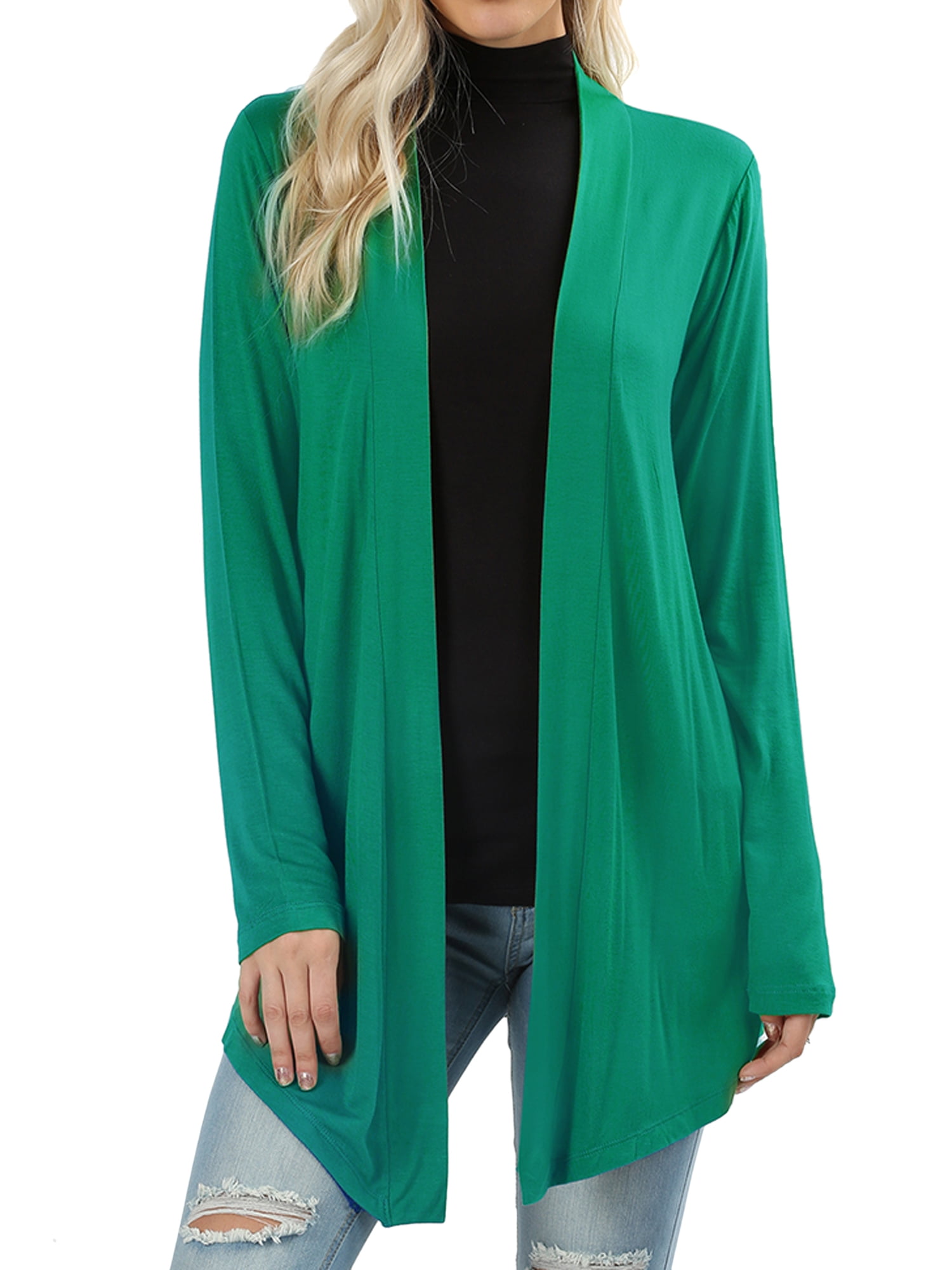 Women & Plus Draped Open Front Long Sleeve Flowy Light Cardigan (K ...