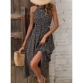 Black Ditsy Floral Print Cut-Out Waist Halter Neck Maxi Dress For Women ...