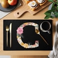 Black Letter C Flower Cotton Linen Placemats Set of 6, Watercolor ...