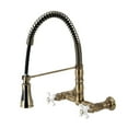 Kingston Brass GS1248PX Heritage Two-Handle Wall-Mount Pull-Down Sprayer Kitchen Faucet, Brushed ...
