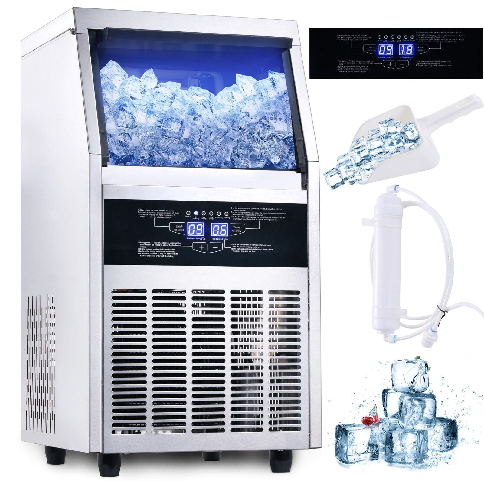 Commercial Ice Maker 150lb Stainless Steel Bar Restaurant Built-in Cube ...