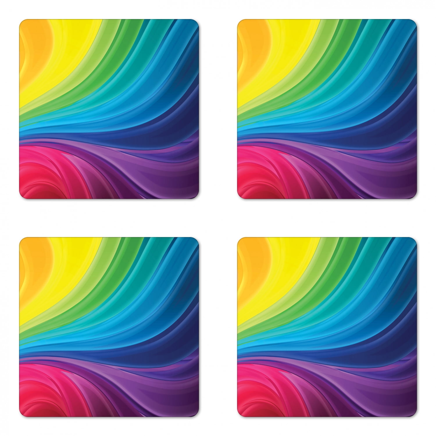 Abstract Coaster Set of 4, Abstract Smooth Rainbow Inspired Curvy Lines ...