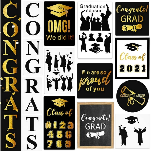 12 Pieces Graduation Class Sign Stencils Template Congrats Grad Sign ...