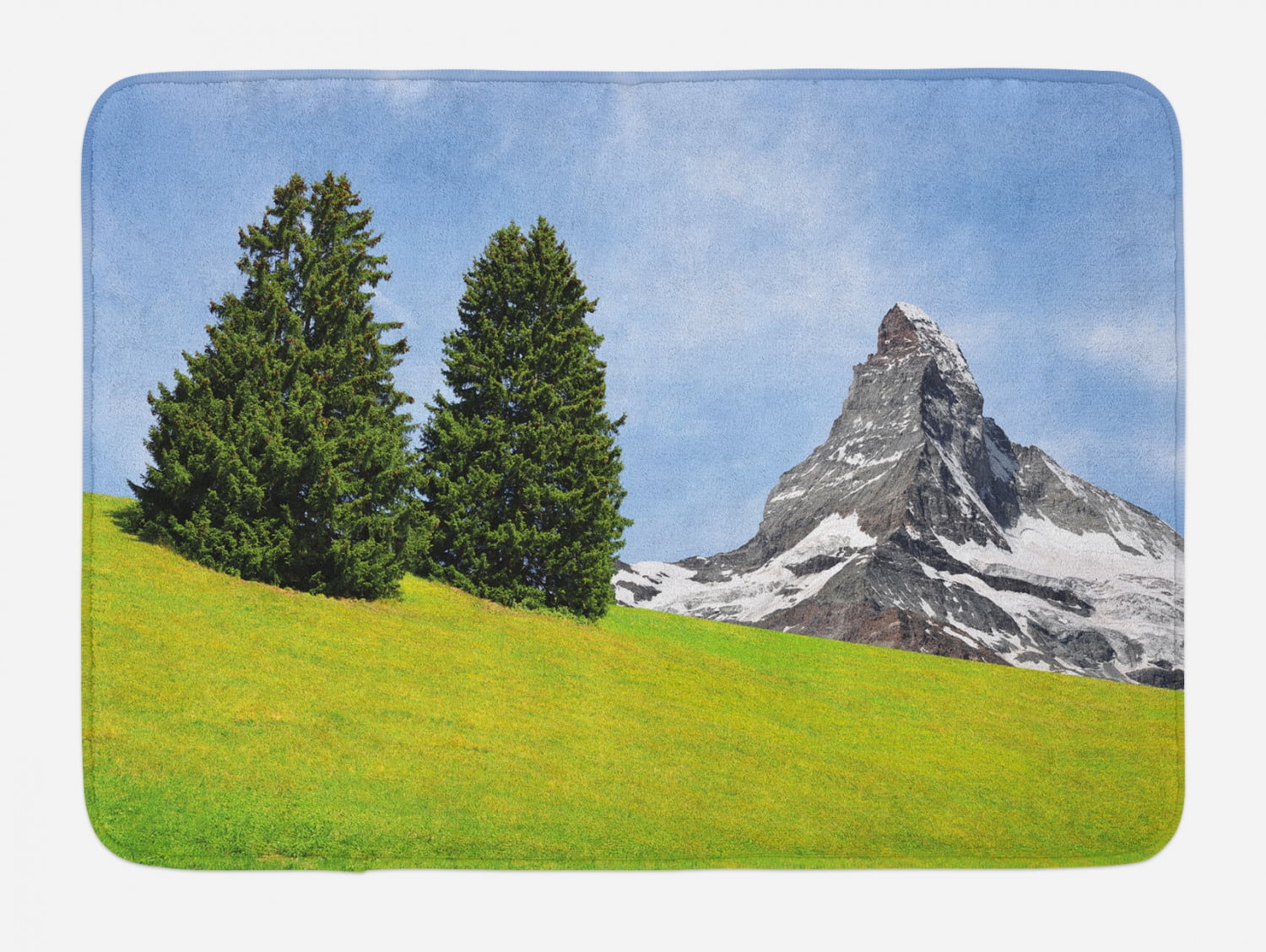 Mountain Bath Mat, View of Mountain Matterhorn in a Peaceful Summer Day ...