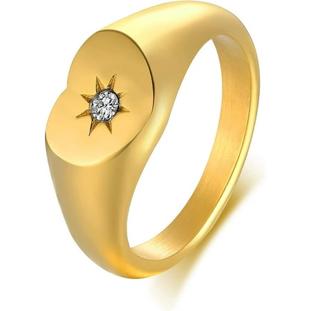 18K Gold Filled Stainless Steel Delicate Oval/Heart Signet Ring for ...