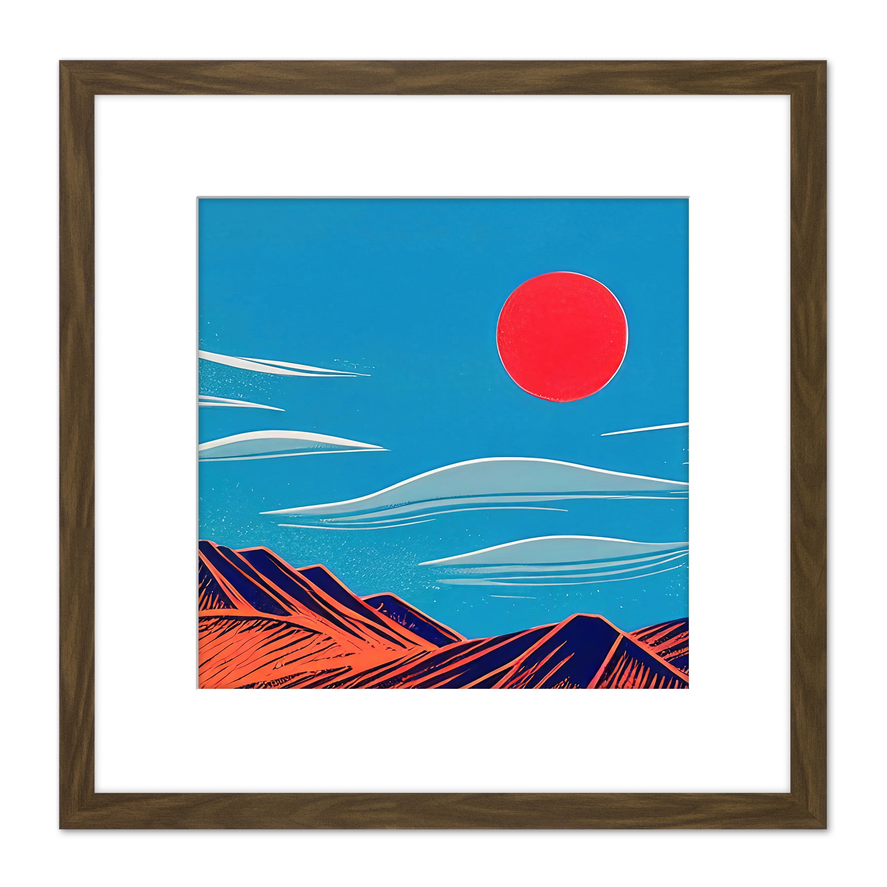 Blazing Sunset Blue Sky Pyrenees Spanish Mountains Square Wooden Framed ...