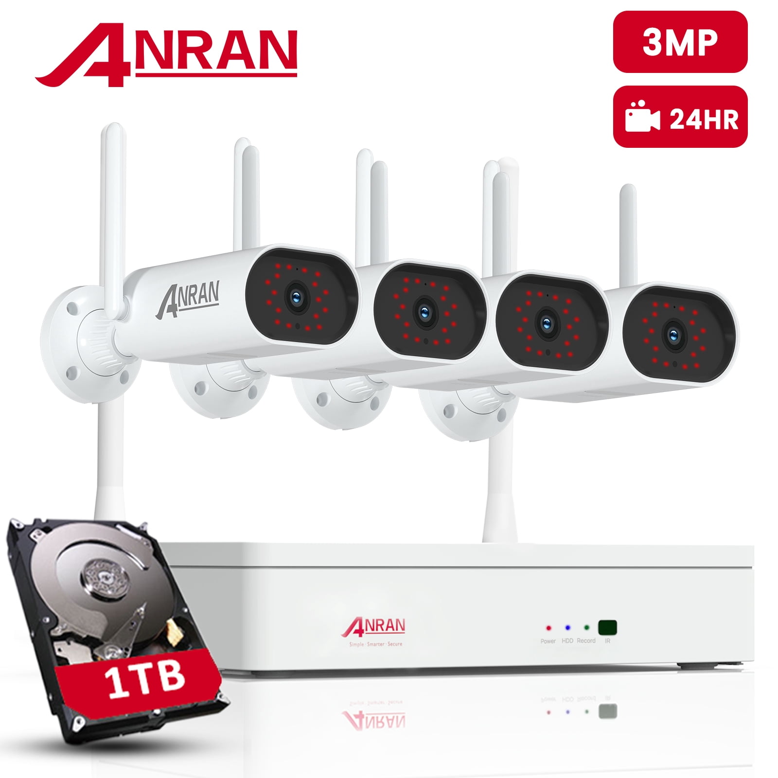 ANRAN 2K Outdoor Security System, 1TB HD, 8CH NVR, 4 HD Cameras, Night ...