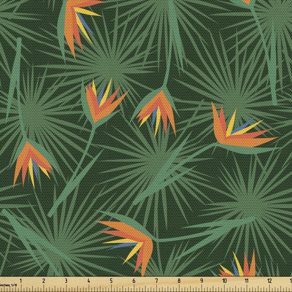 Jungle Fabric by the Yard, Tropical Birds of Paradise Flowers Among ...