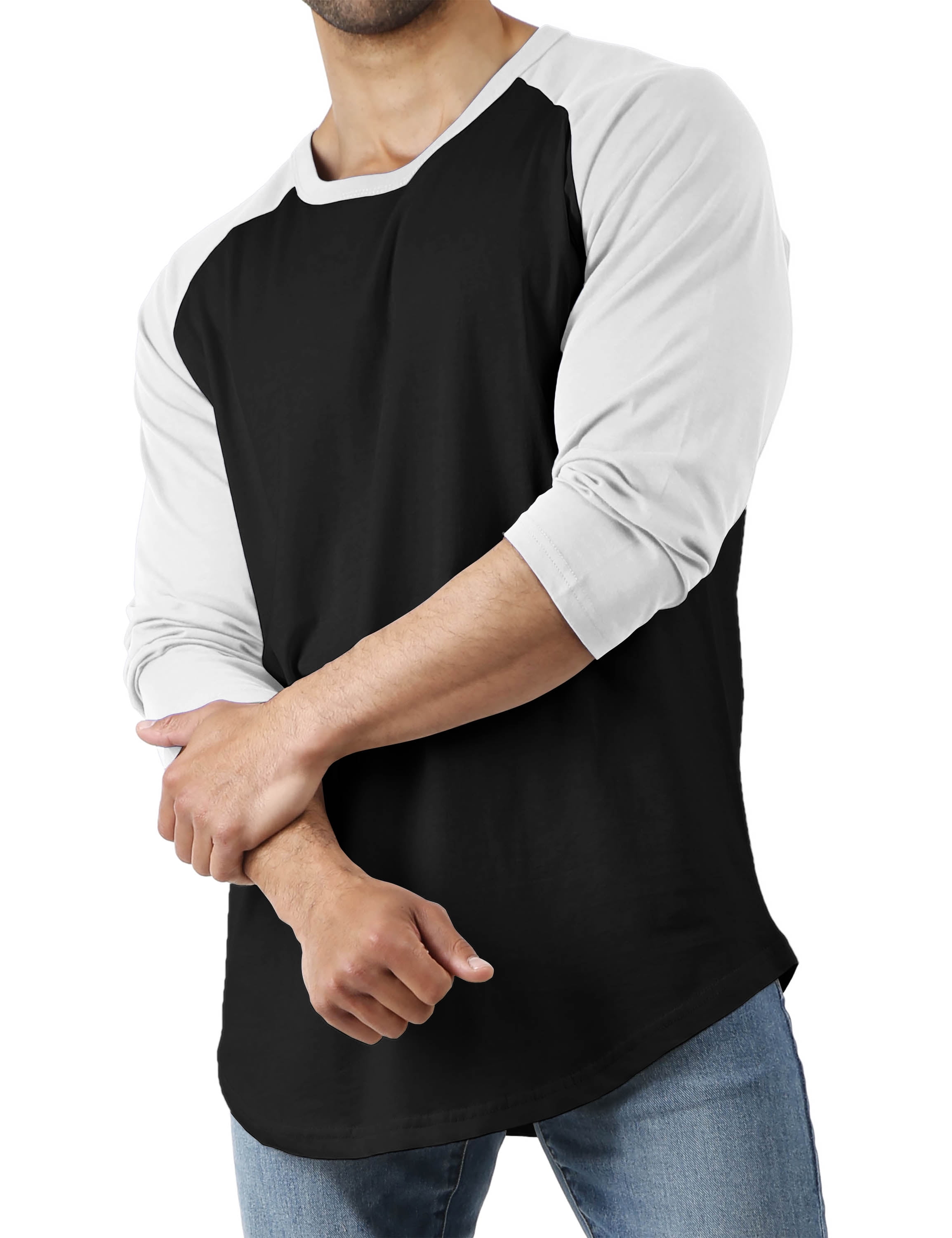 Hat and Beyond Men's Basic Baseball Raglan 3/4 Sleeve Athletic Crew ...