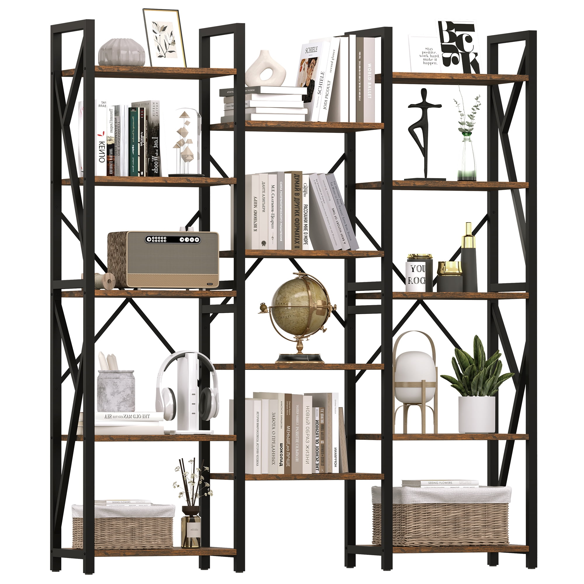 DSstyles Bookcase with Open Display Shelves 5 Tier Bookshelf with 14 ...