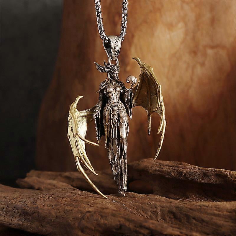 Retro Gold Color Angel Wings Witch Wizard Pendant Necklace for Men Punk ...
